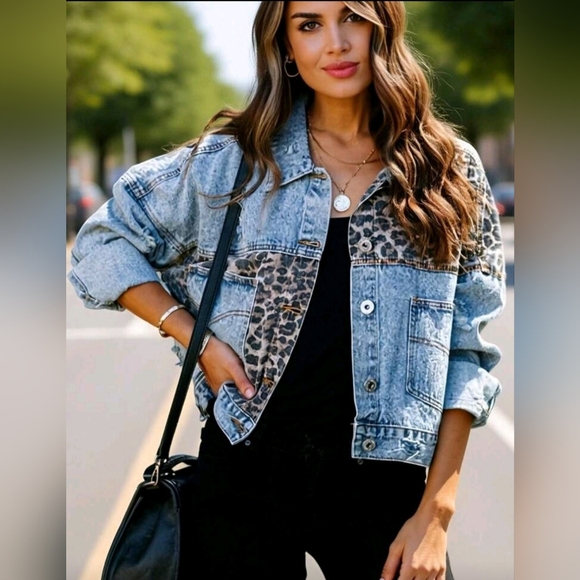 Jackets & Coats | Leopard Print Denim Jacket | Poshmark